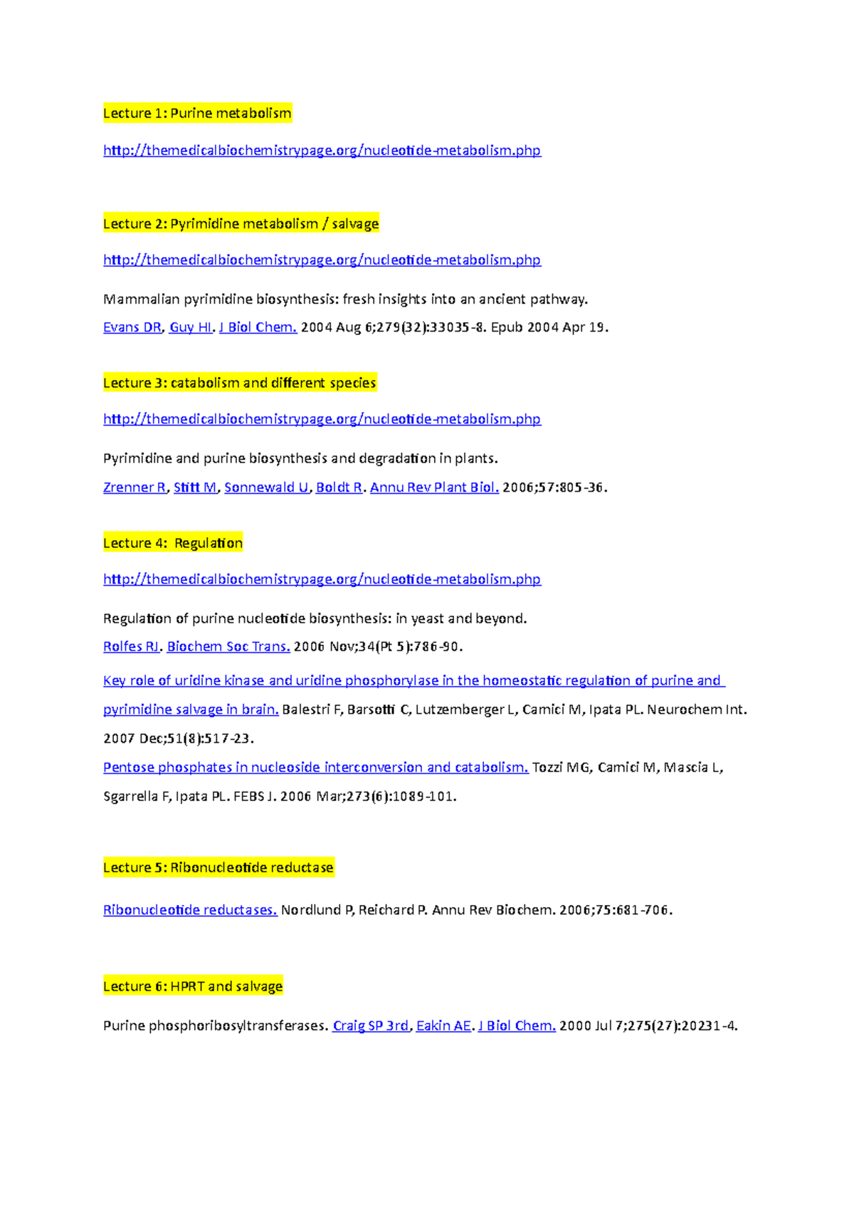 PM330 Module layout and reading prior to lectures - Lecture 1: Purine ...