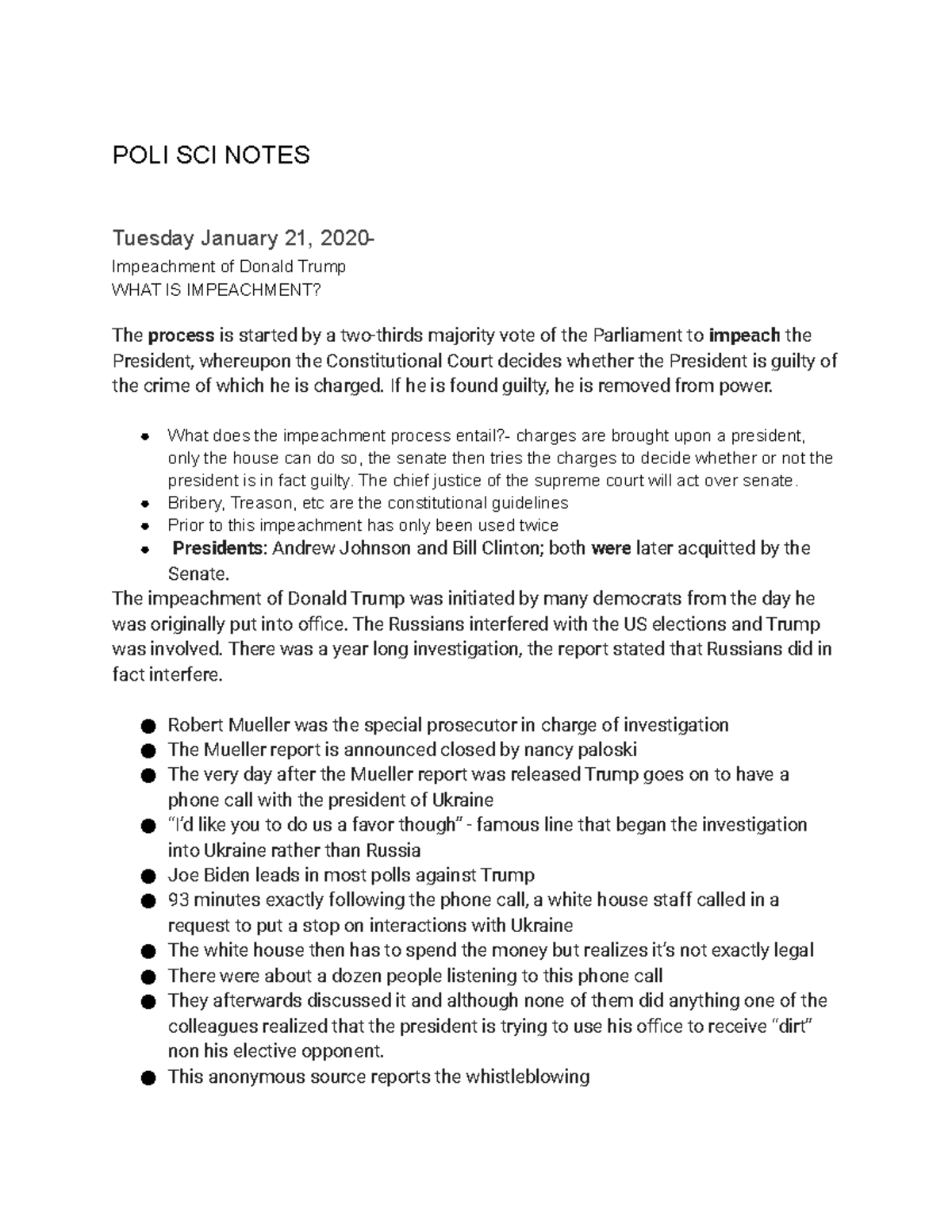 Lecture Notes pol - POLI SCI NOTES Tuesday January 21, 2020 ...