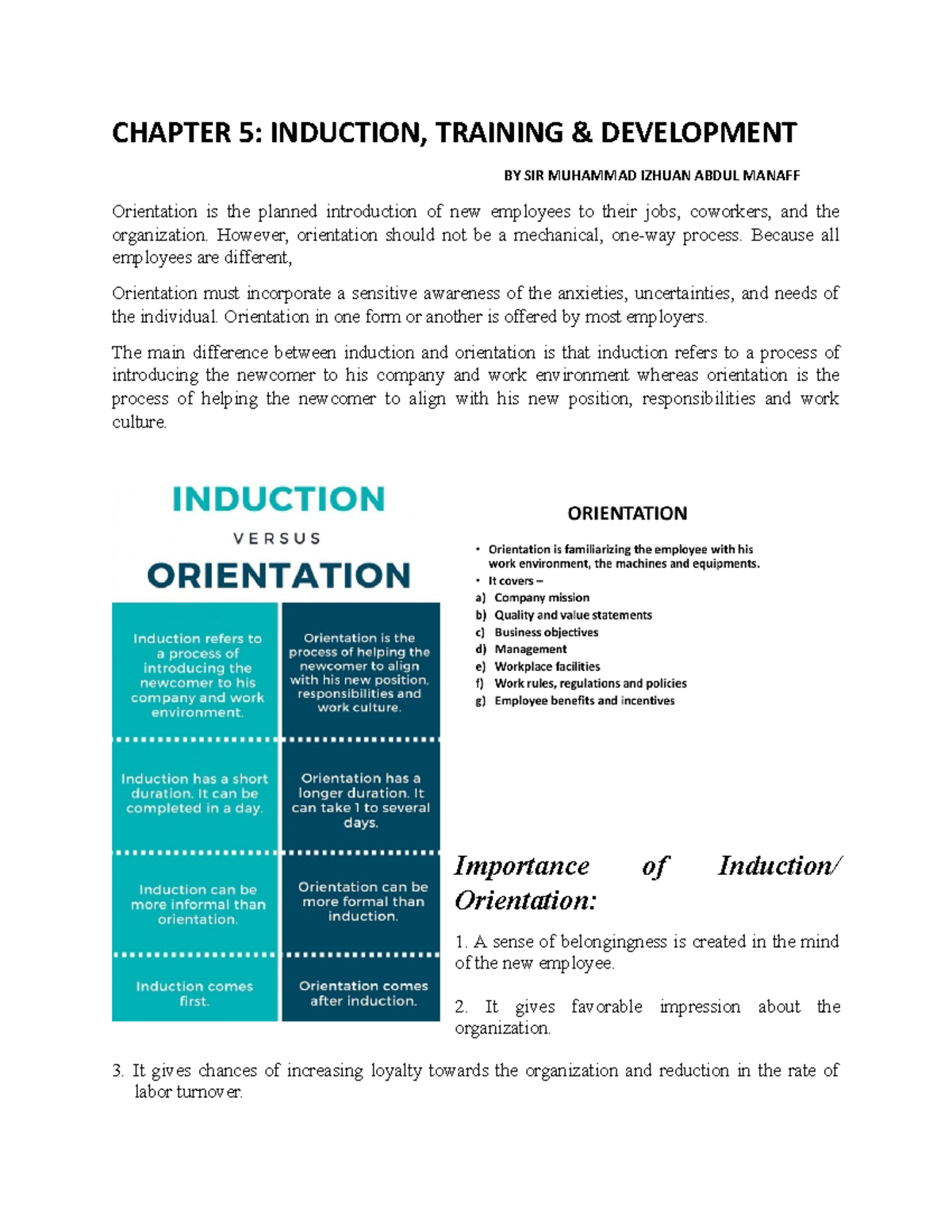 Chapter 5 Extra Notes 215 - CHAPTER 5: INDUCTION, TRAINING ...