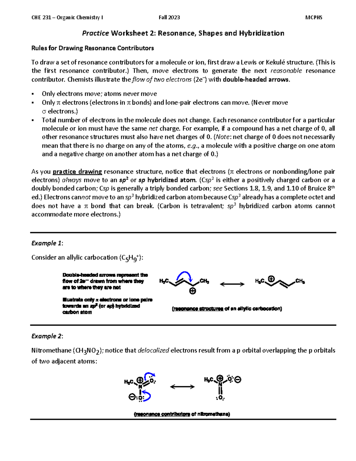 Practice Worksheet 2- Resonance and Molecular Orbital Overlap ...