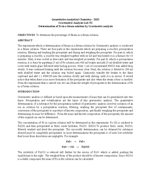 Gravimetric analysis - lab report - Quantitative Analytical Chemistry ...