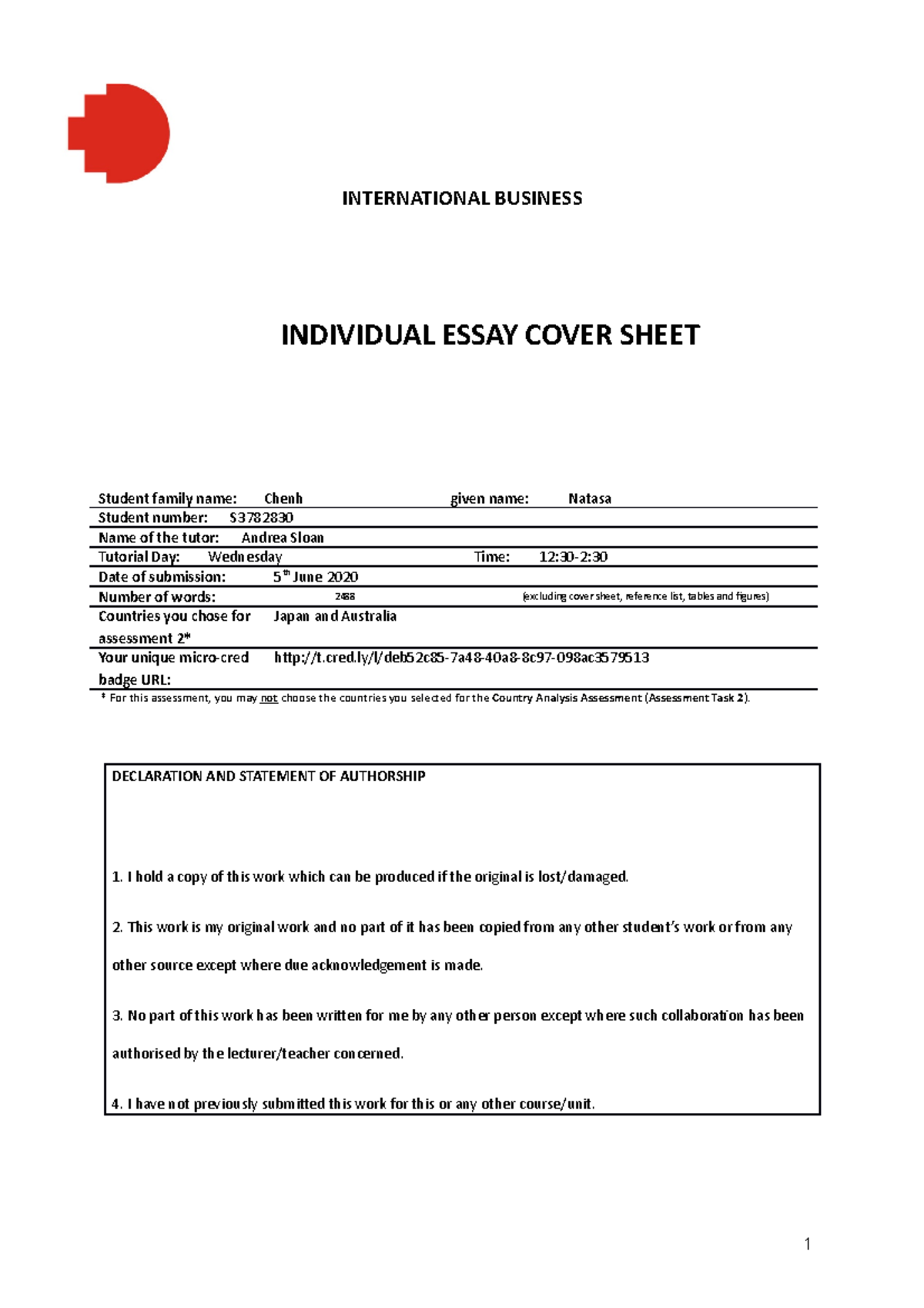 Individual essay - Final assignment - INTERNATIONAL BUSINESS INDIVIDUAL ...