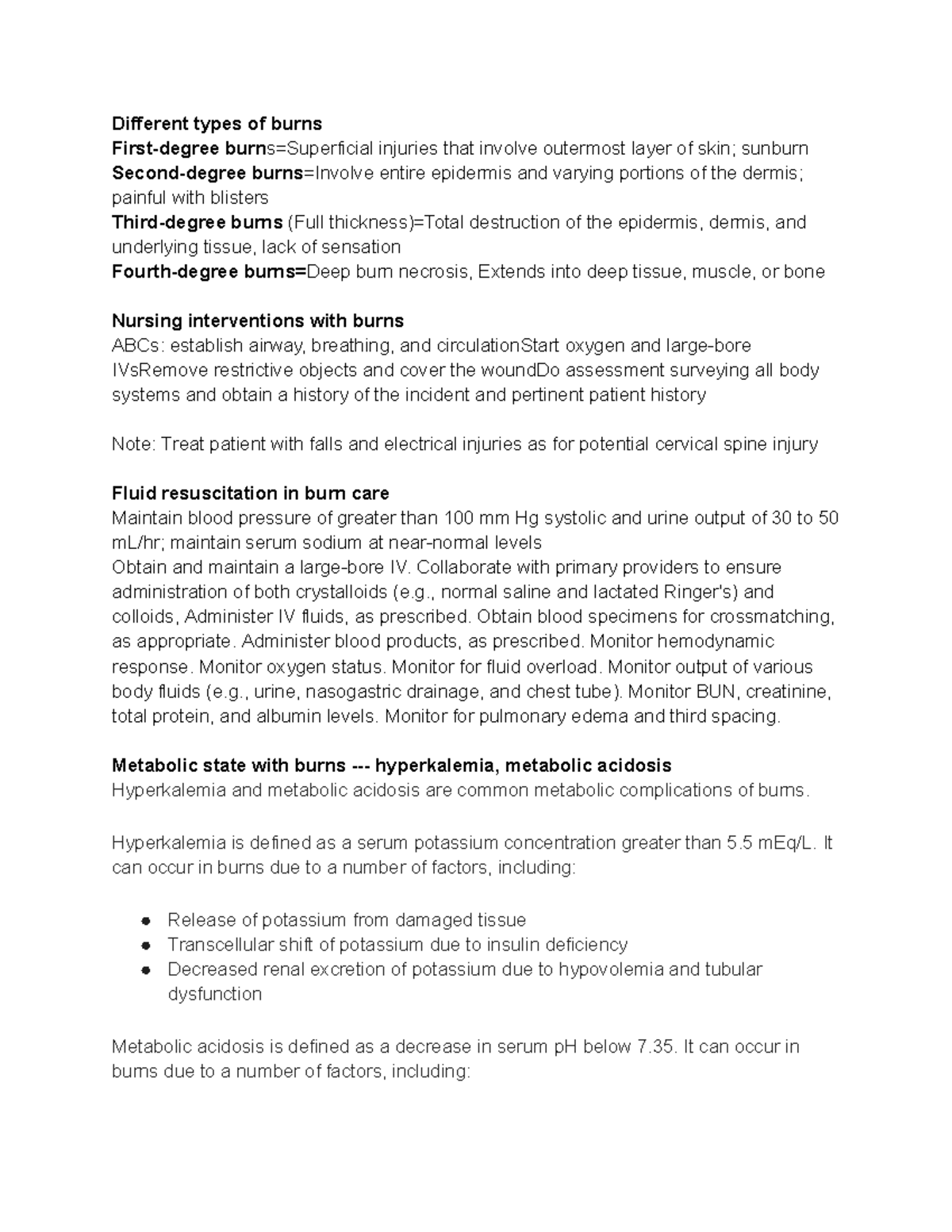 Aah exam 1 - study notes - Different types of burns First-degree burns ...