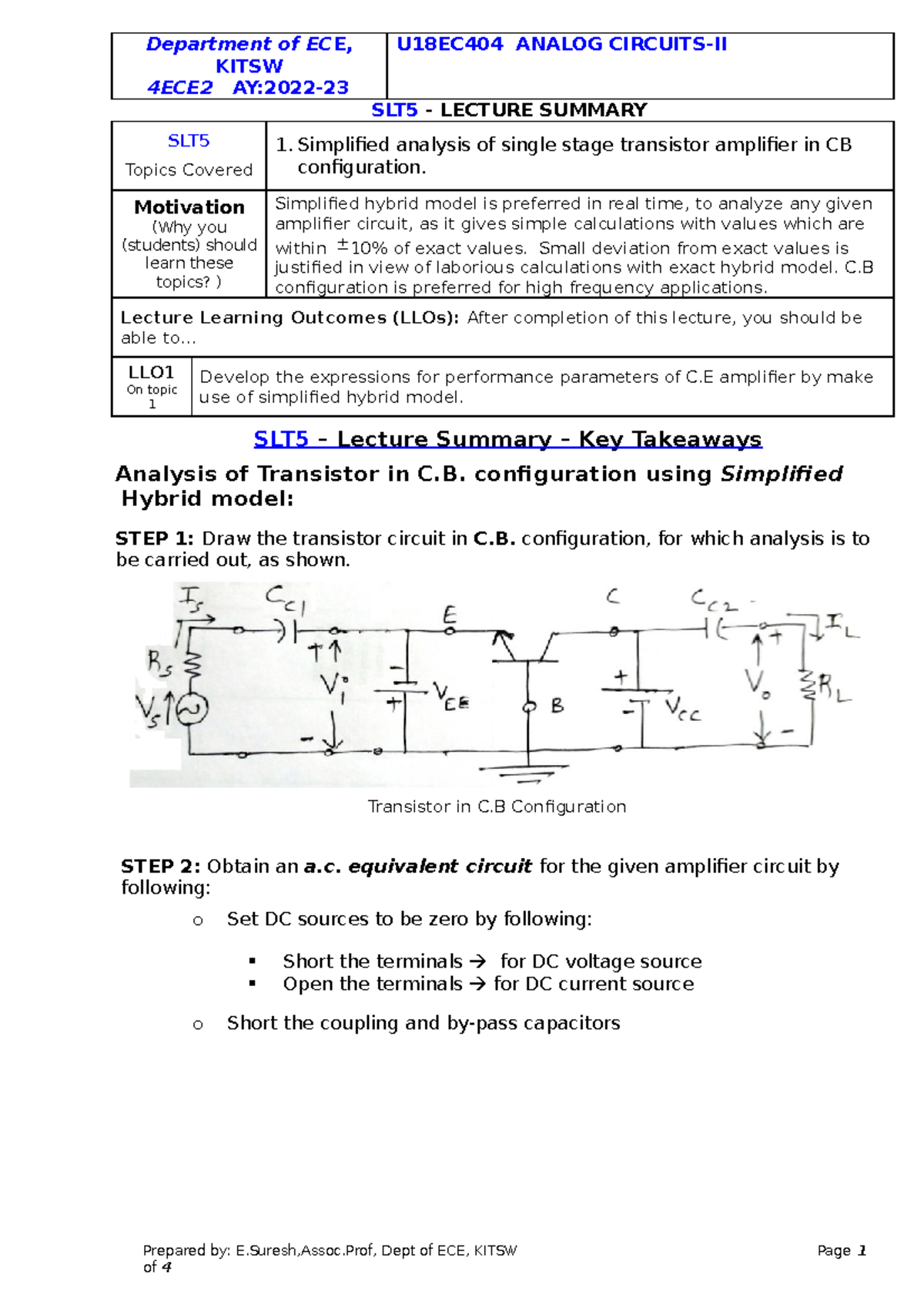 AC-II SLT5 Summary Unit1 4ECE2 ES - KITSW 4ECE2 AY:2022- SLT5 - LECTURE ...
