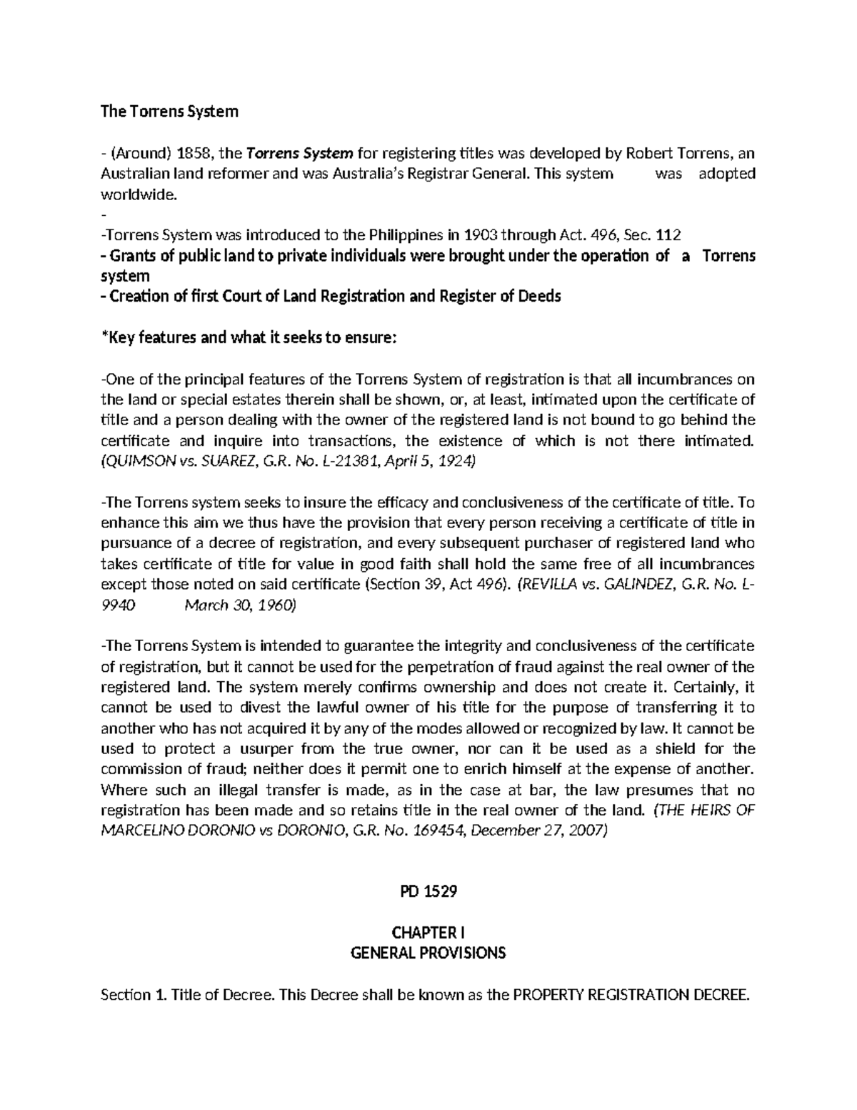 The Torrens System - This system was adopted worldwide. -Torrens System ...