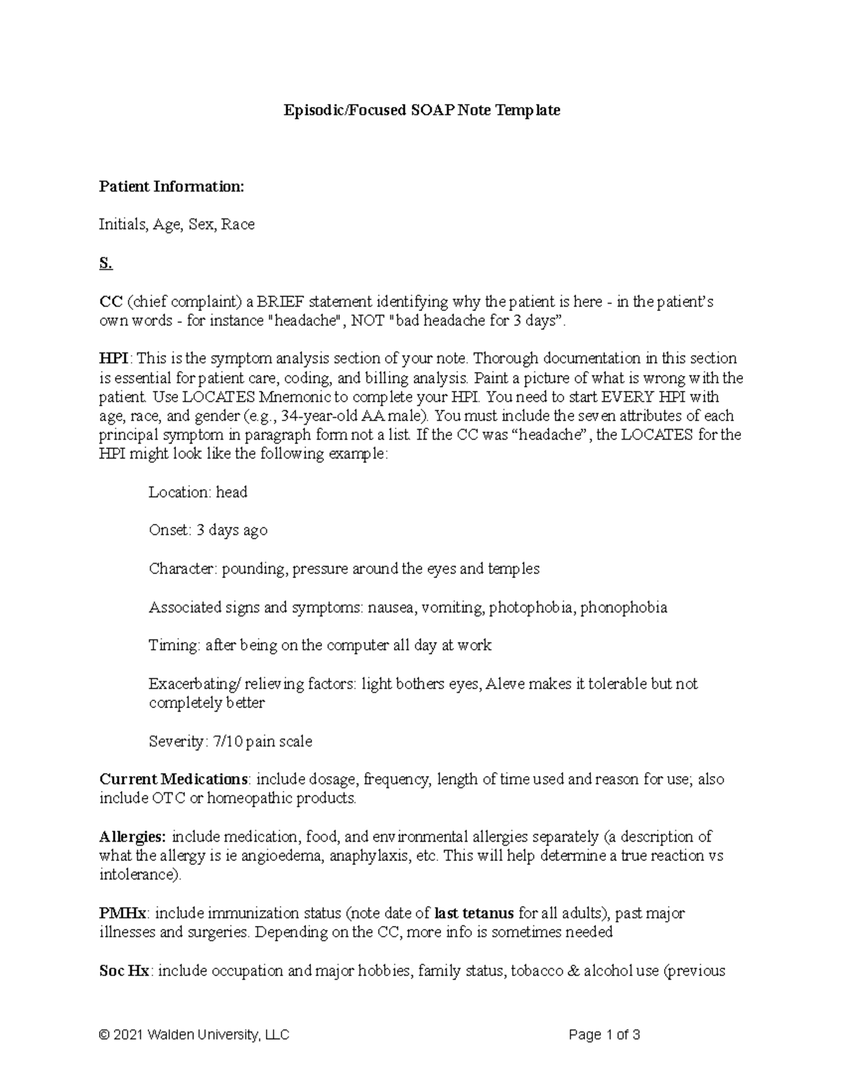 Focused Note Template - Important document - Episodic/Focused SOAP Note ...