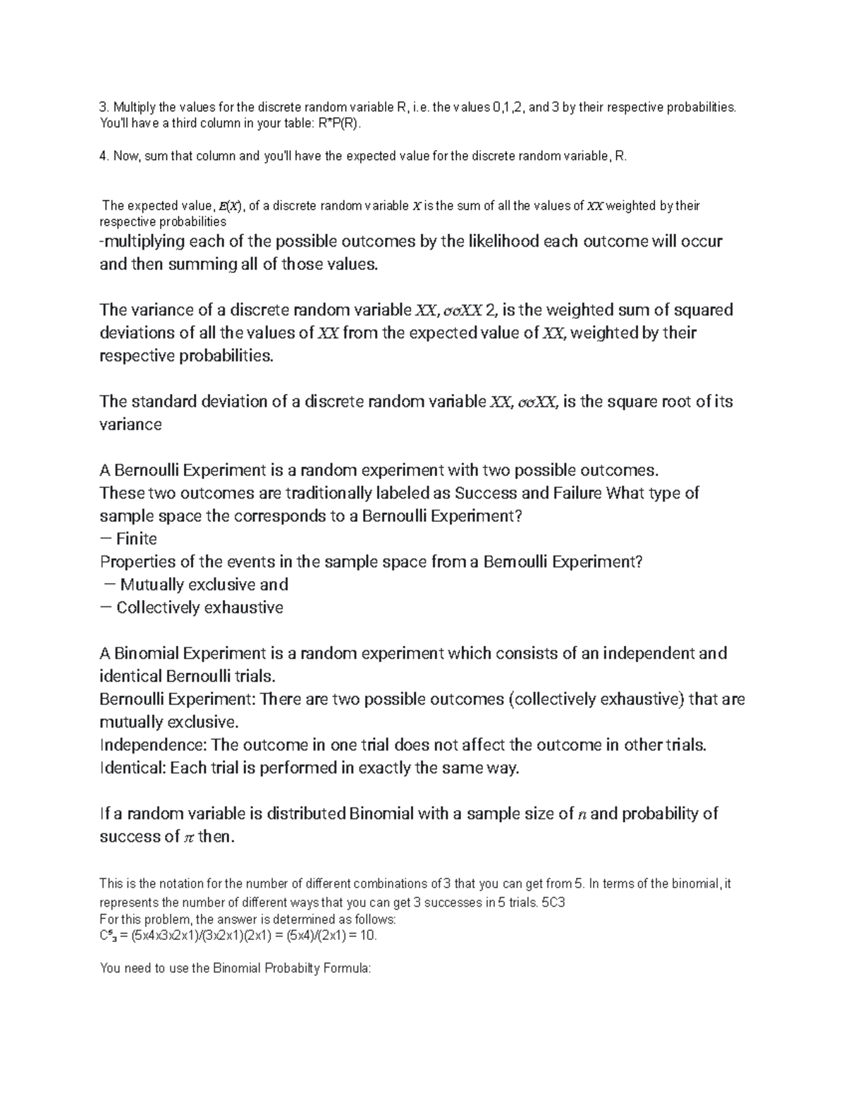 Statistics Notes 3 - Teacher: Sean Nagle - Multiply the values for the ...