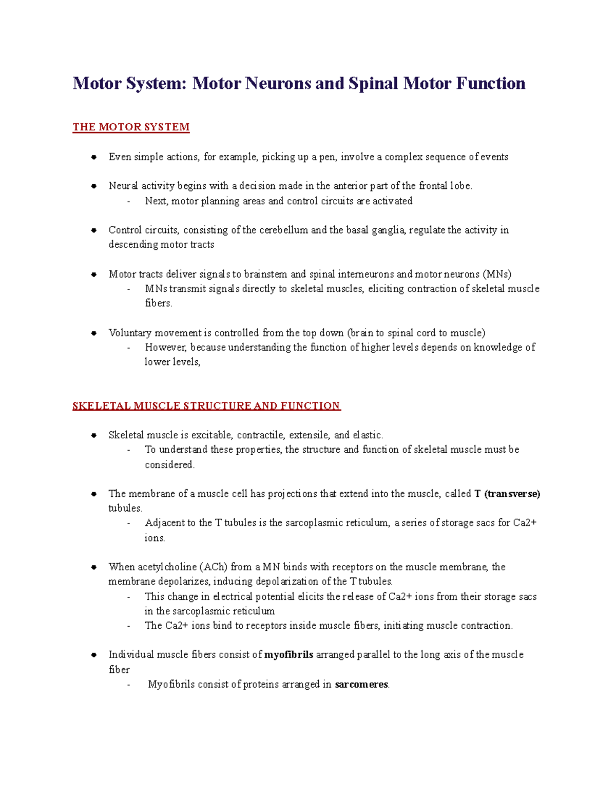 Ch. 13 notes - Neuroscience Ch. 13 - Motor System: Motor Neurons and ...