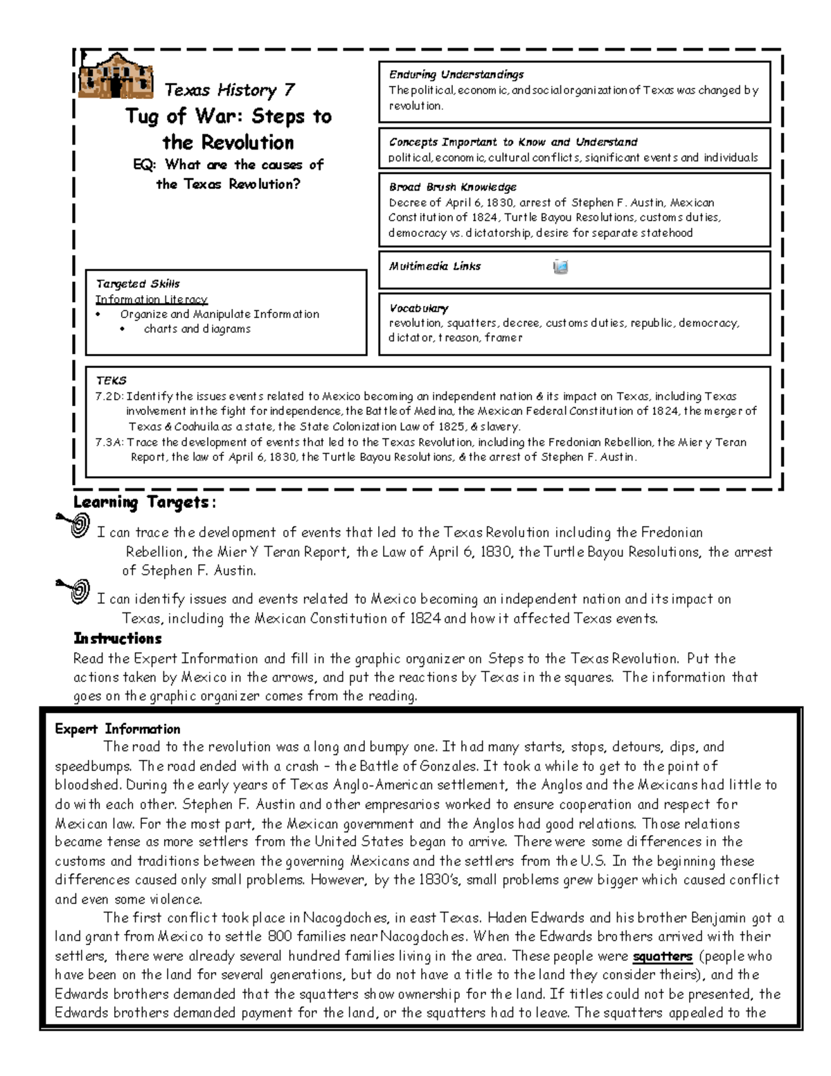 Tug of War- Steps to the Revolution - Learning Targets: I can trace the ...