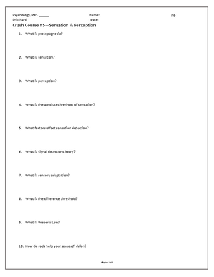 CC Psych 1 - Crash Course Worksheets - Crash Course #1 – Intro to ...
