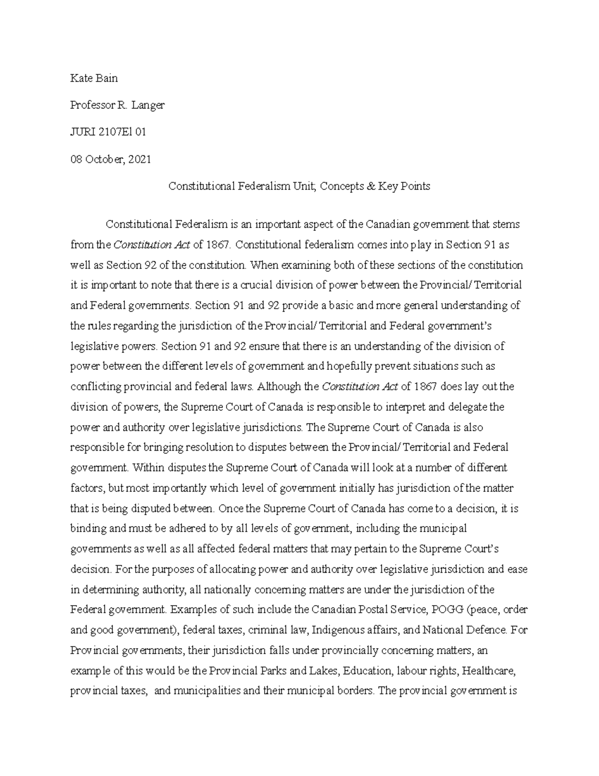 Constitutional Federalism Unit; Concepts & Key Points - JURI-2107EG ...