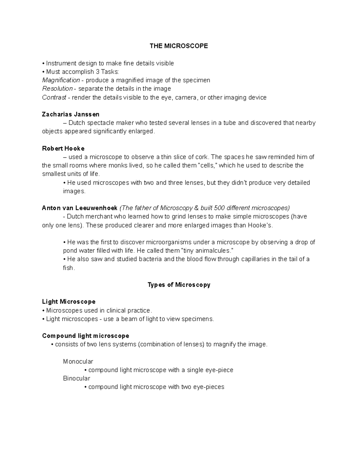 Microscope - Summary Biology Science - THE MICROSCOPE Instrument design ...