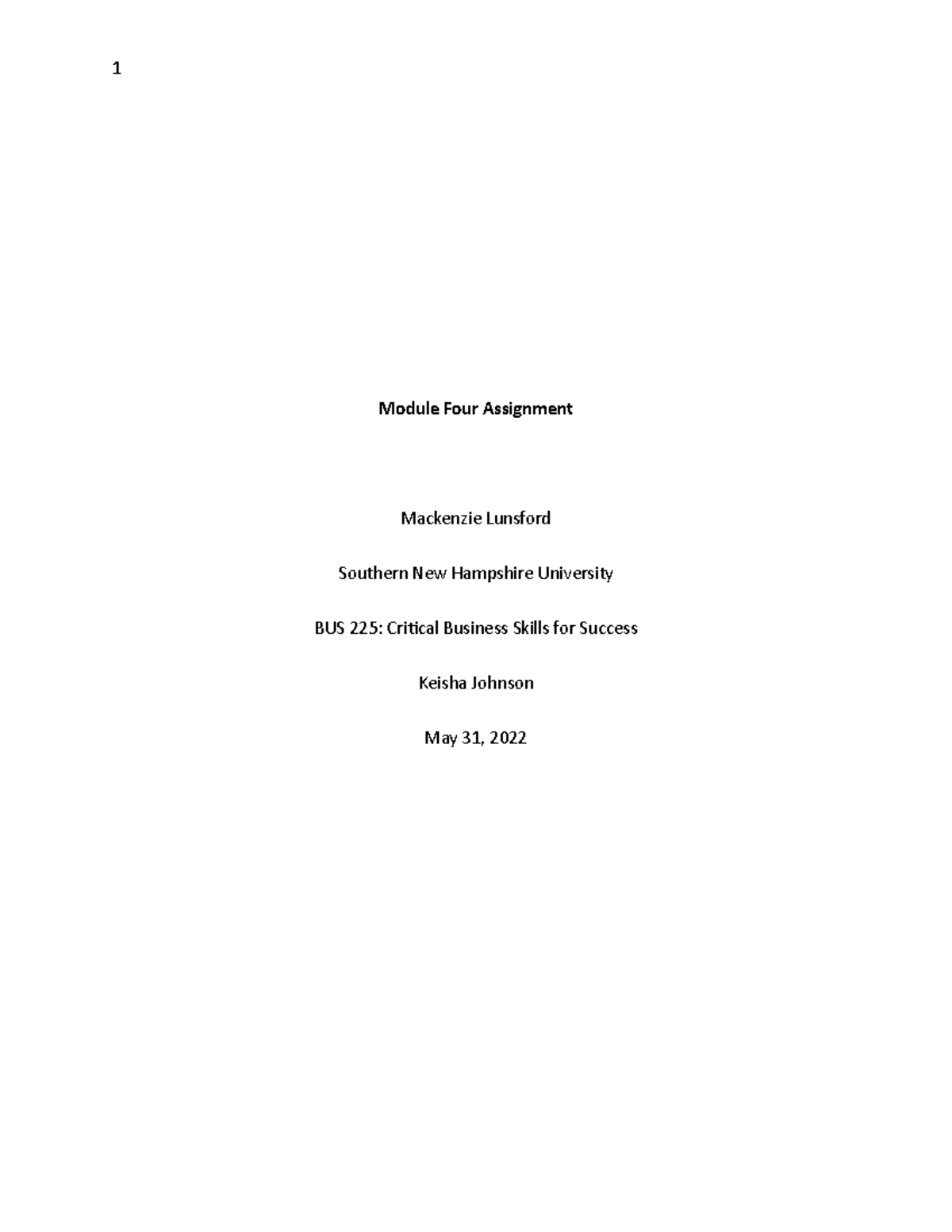 BUS 225 Assignment 4 - Module Four Assignment Mackenzie Lunsford ...