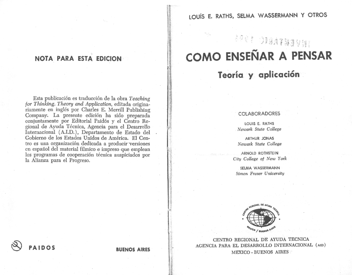 Las operaciones del pensamiento de Louis Raths - LOUIS E. RATHS, SELMA ...
