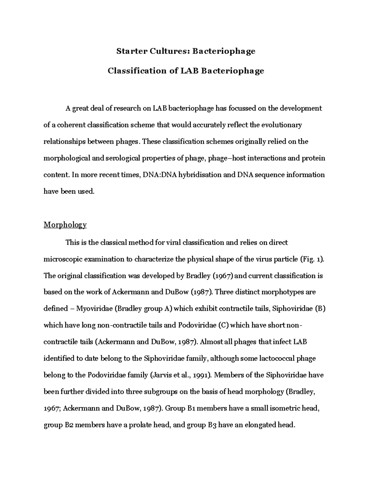 Classification of LAB Bacteriophage - Starter Cultures: Bacteriophage ...