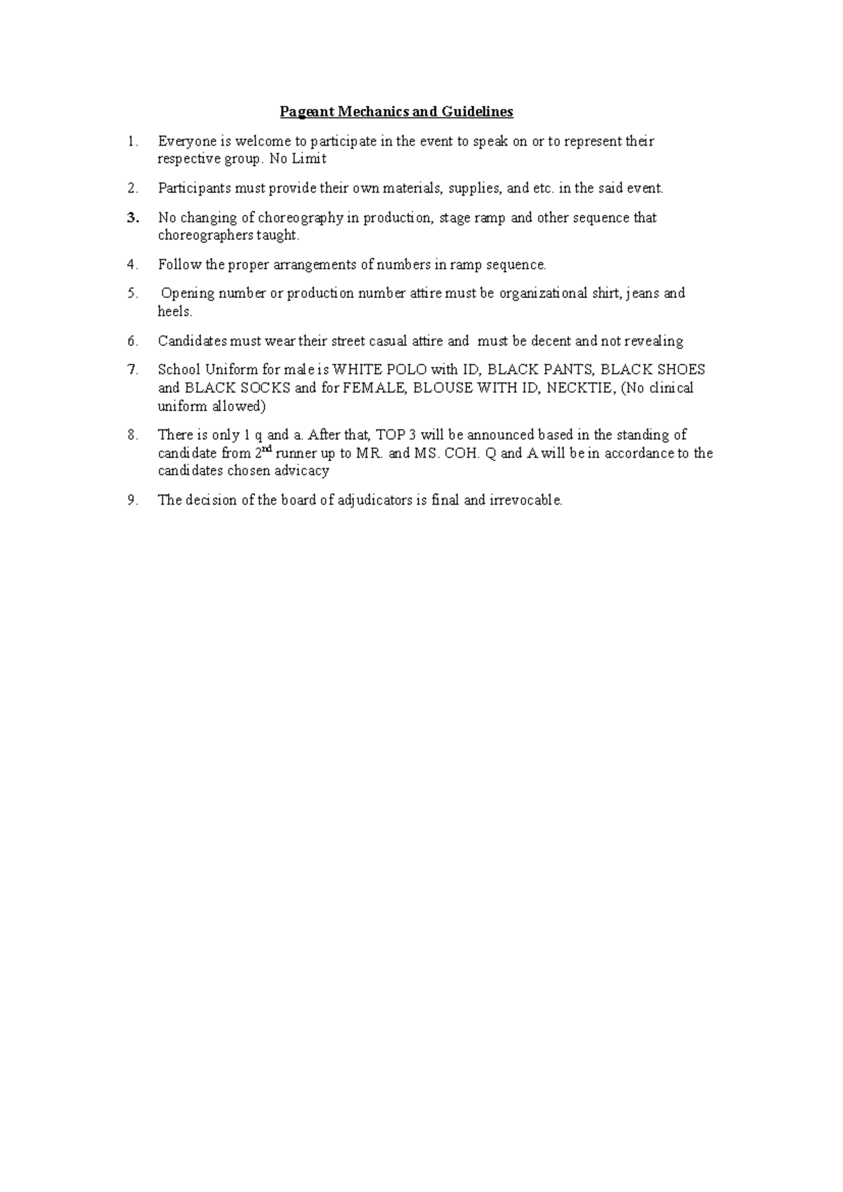 Pageant Mechanics and Guidelines - Pageant Mechanics and Guidelines ...