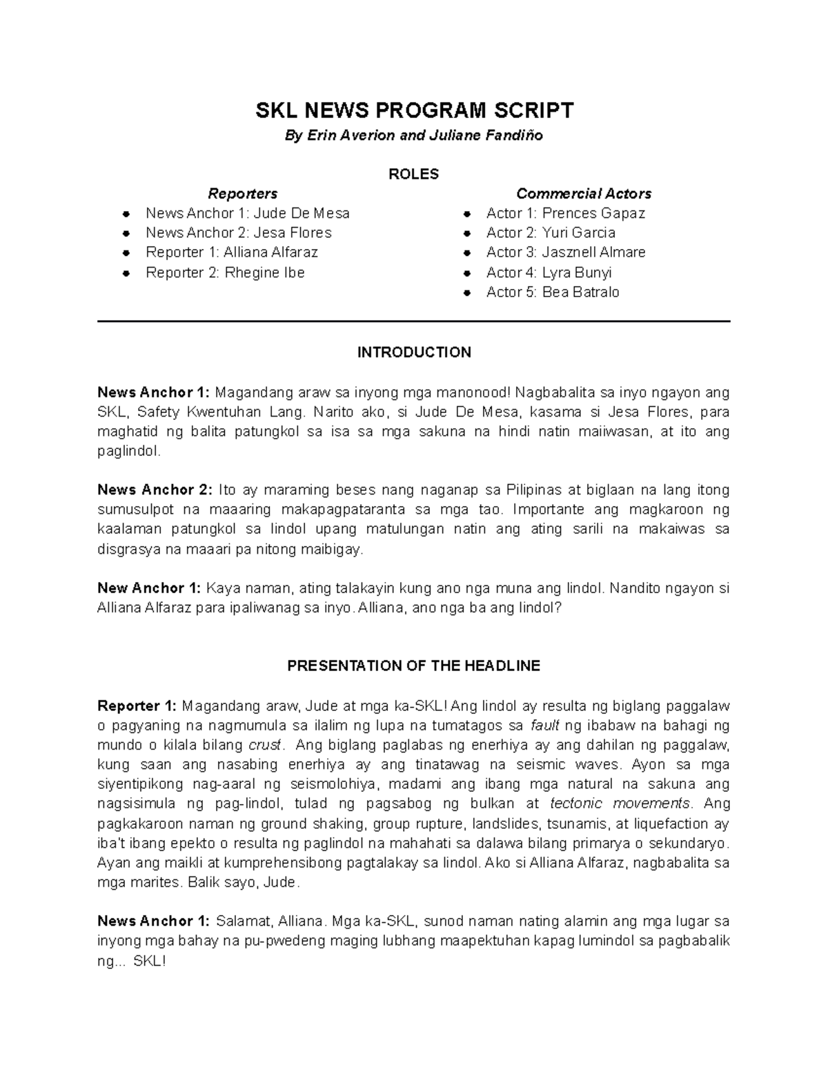 Script-Draft-2 - Kdndosnaajbsjsdnd - SKL NEWS PROGRAM SCRIPT By Erin Averion and Juliane Fandiño ...