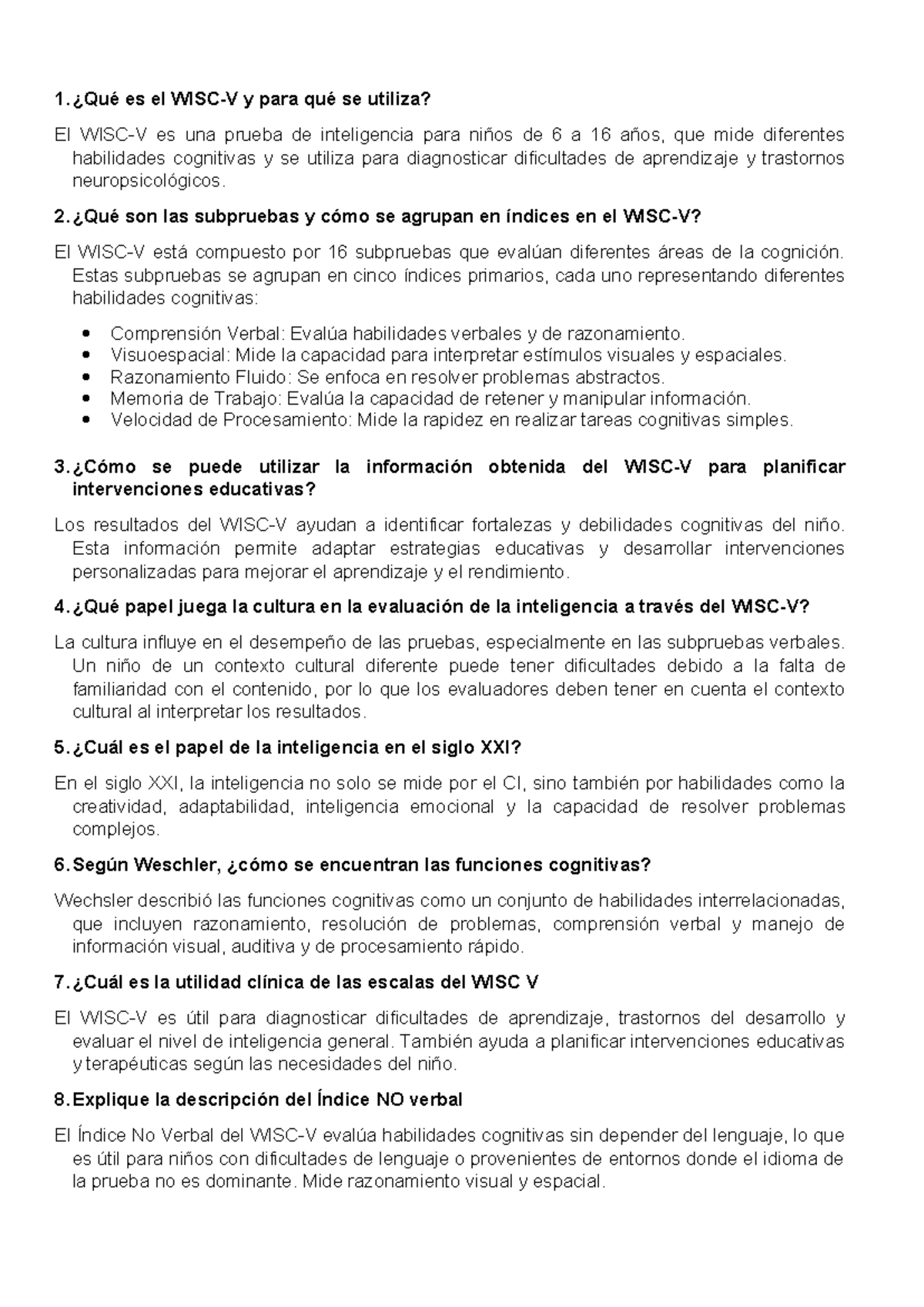 Control DE Lectura 1 - DSDDD - 1.¿Qué es el WISC-V y para qué se ...
