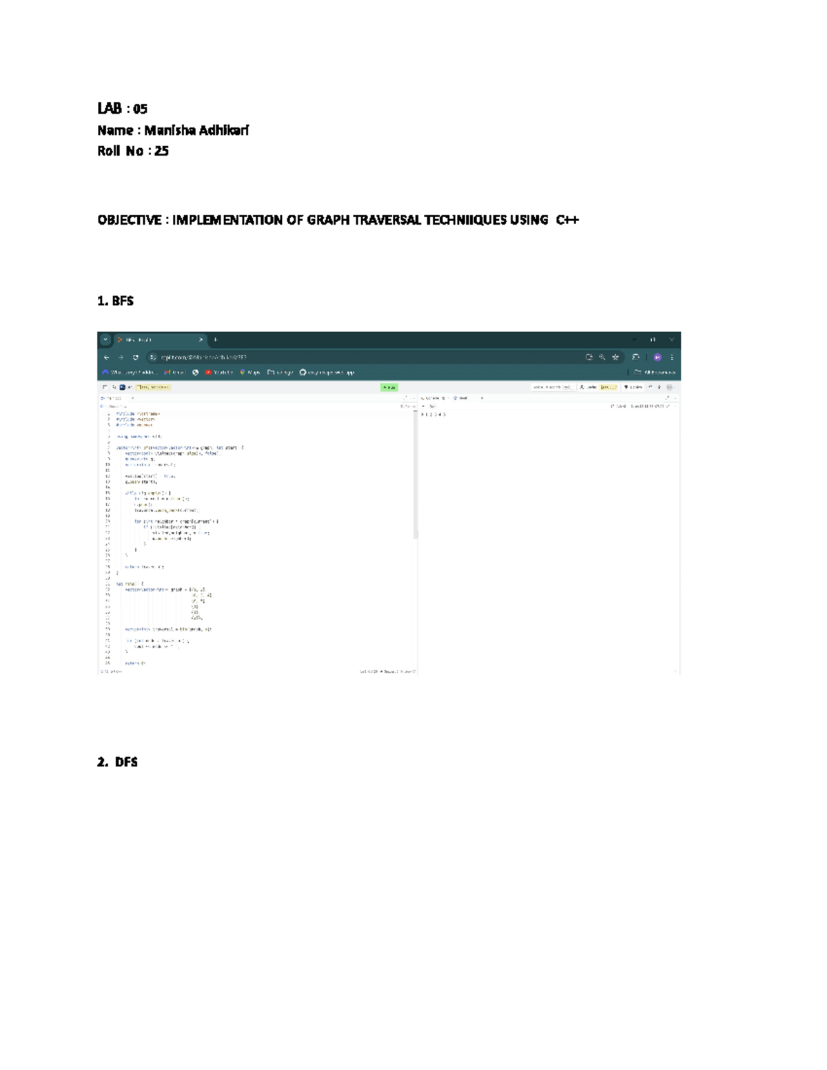 IMPLEMENTATION OF GRAPH TRAVERSAL TECHNIIQUES USING C++ - System ...