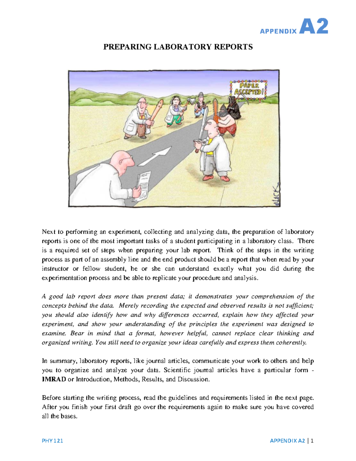 PHY121Spring 2021Appendix A 2Lab Report Format - PHY 121 APPENDIX A2 ...