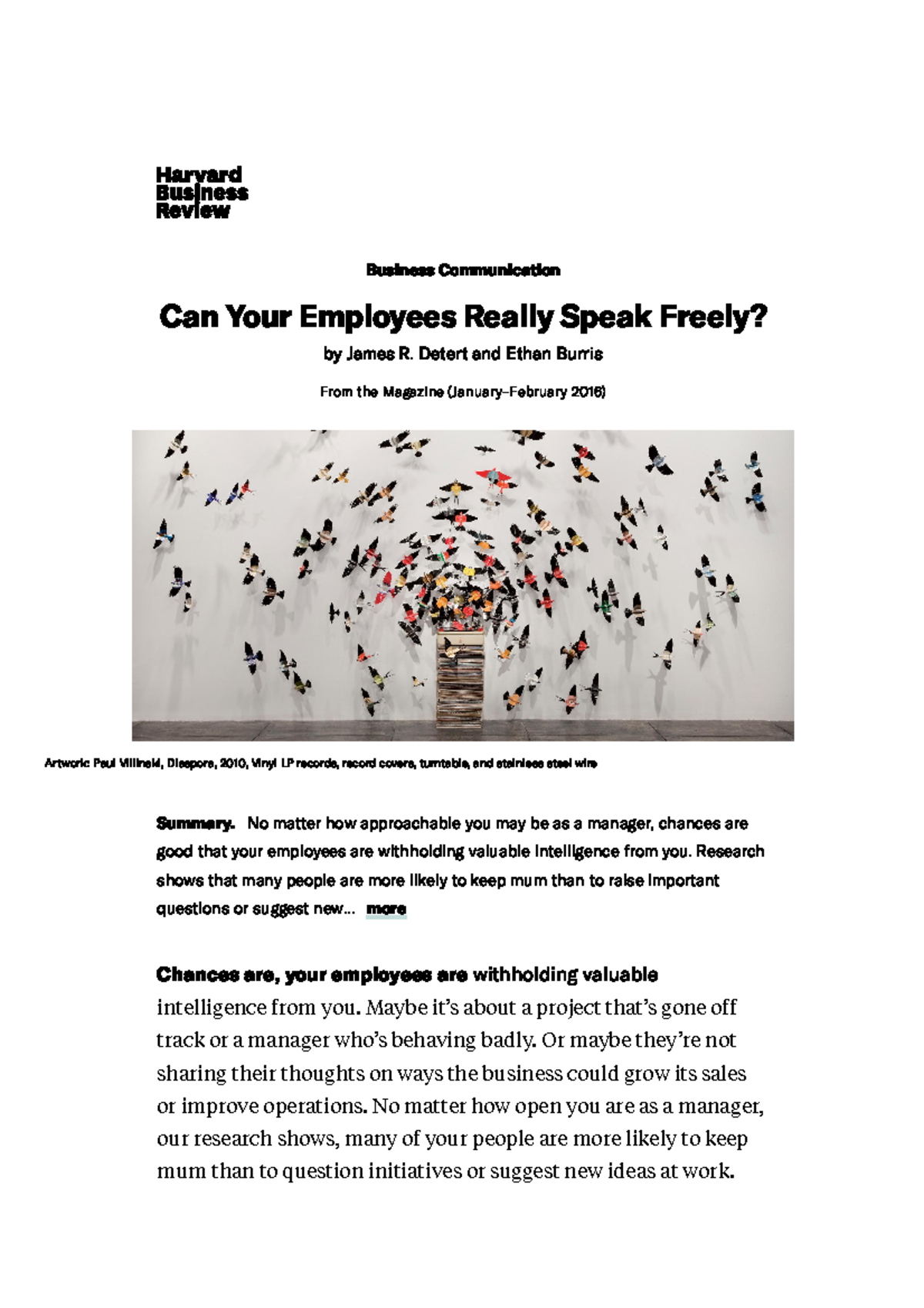 Can Your Employees Really Speak Freely - Summary. Business ...