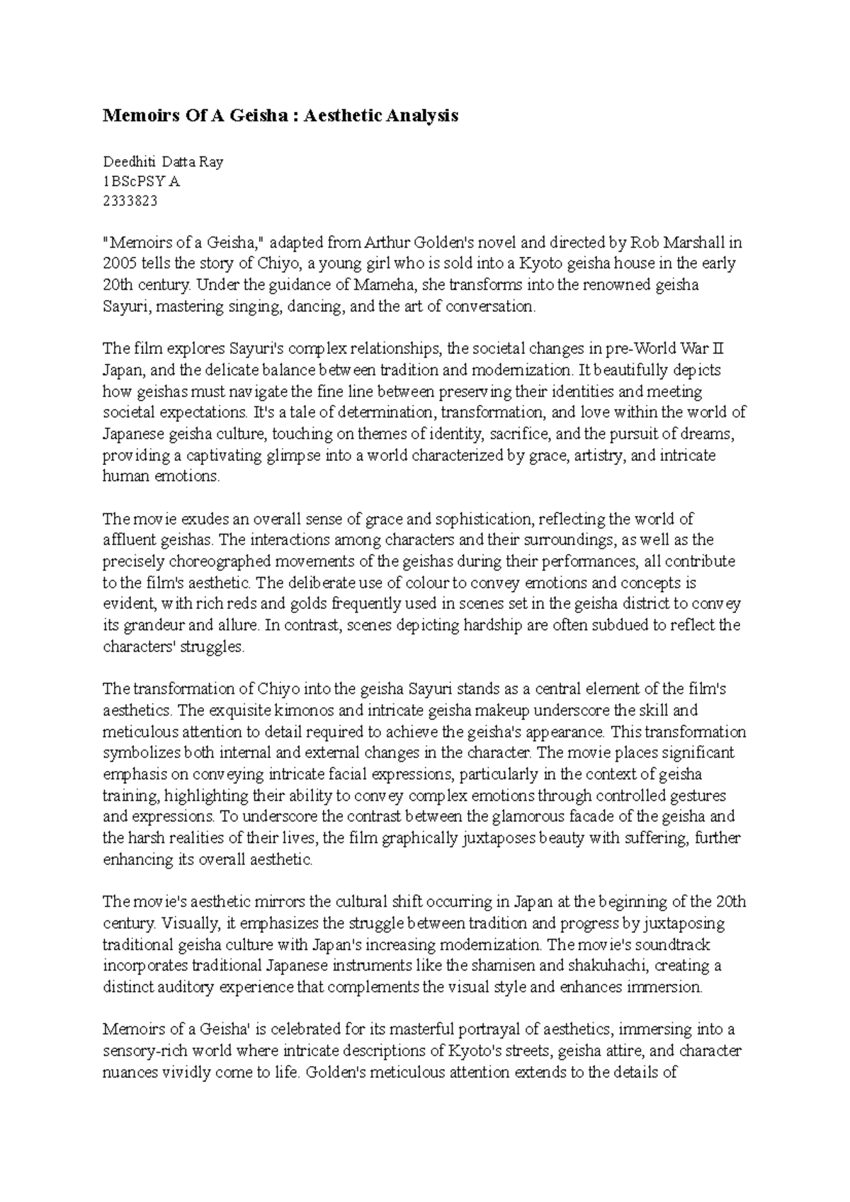 Memoirs of a Geisha - Memoirs Of A Geisha : Aesthetic Analysis Deedhiti ...