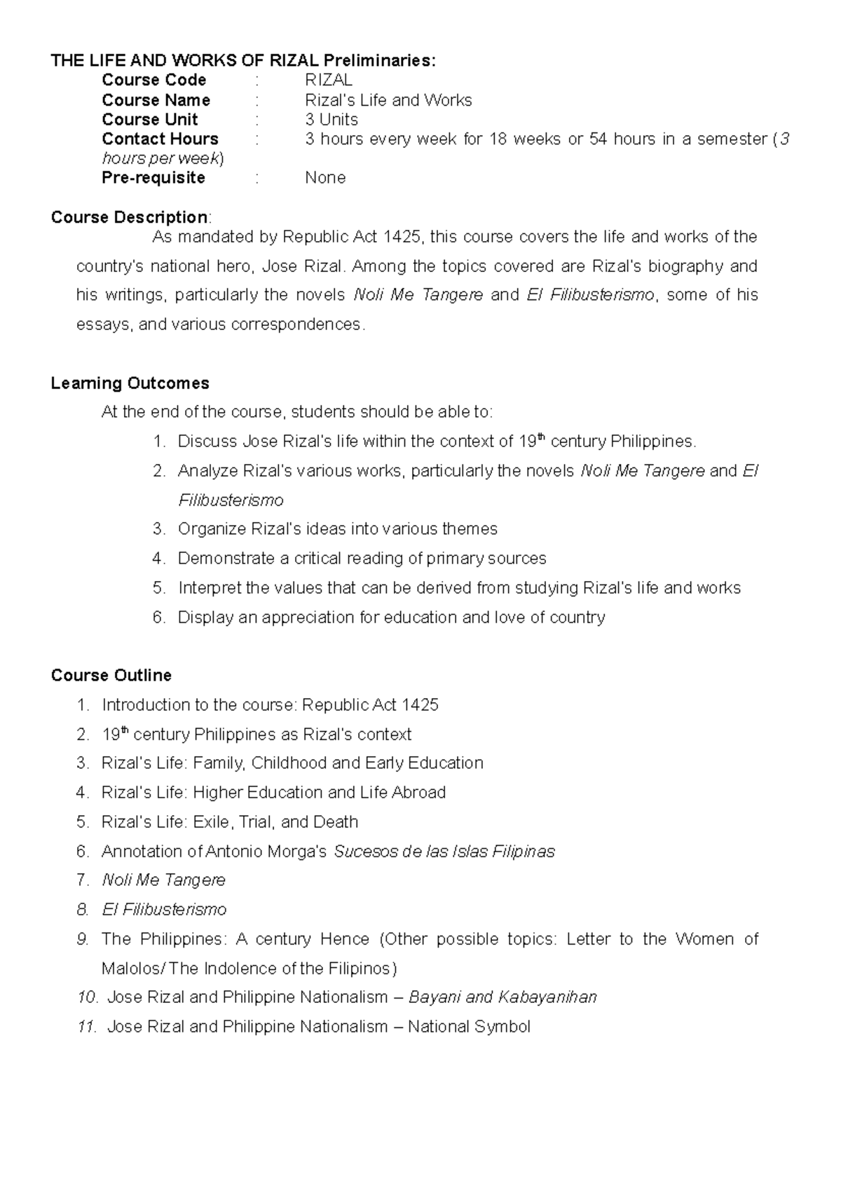 Topics for Life and Works of Rizal - THE LIFE AND WORKS OF RIZAL ...