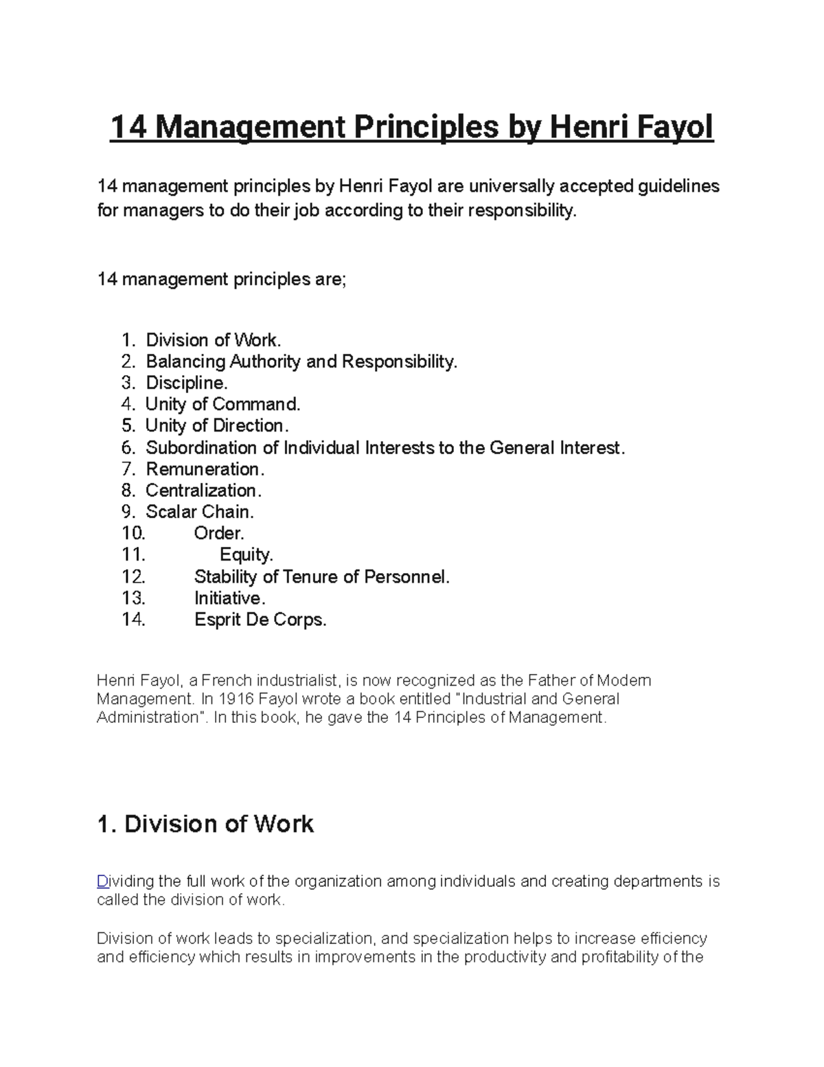 14 Management Principles by Henri Fayol - 14 management principles are ...