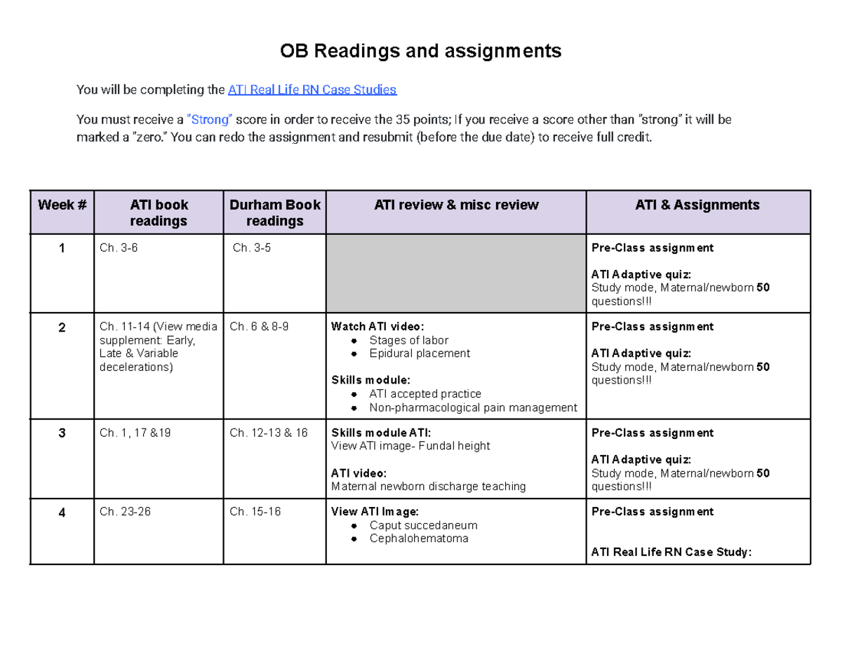 OB Readings and assignments - You will be completing theATI Real Life ...