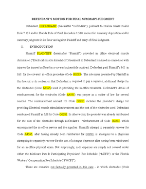 Motion for Summary Judgment - Properly Paid After Demand (With ...