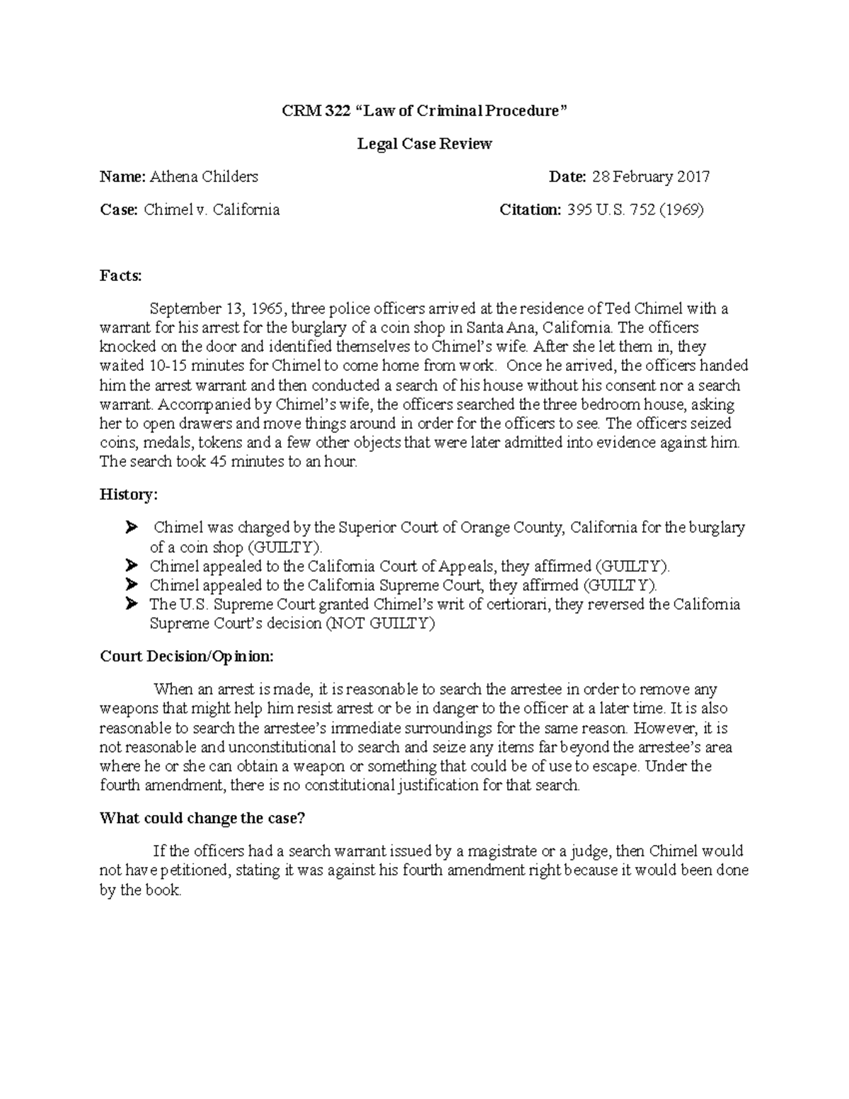 Case Review Chapter 6 - CRM 322 “Law of Criminal Procedure” Legal Case ...