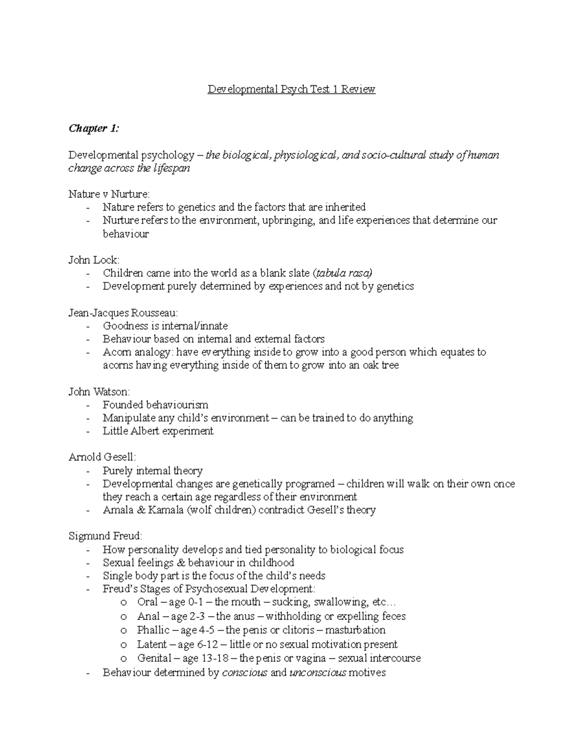 Chapters 1-6 Review - Developmental Psych Test 1 Review Chapter 1 ...