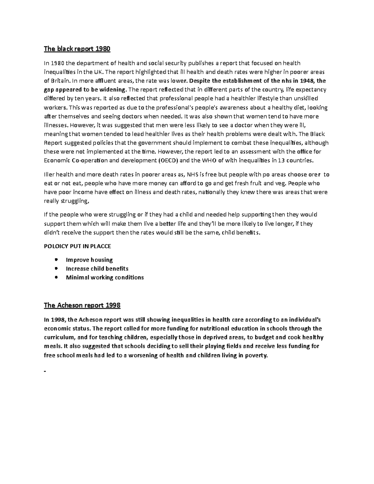 UNIT 8 THE Reports - The black report 1980 In 1980 the department of ...