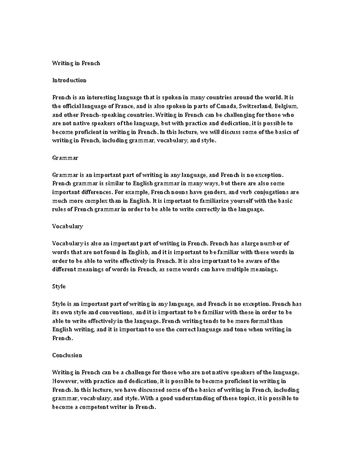 Writing Lecture Notes Writing In French Introduction French Is An