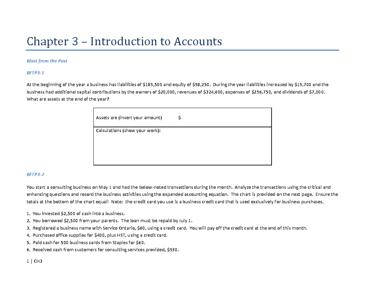 Chapter 3 - Introduction to Accounts - Student Copy - W2023 - Chapter 3 ...