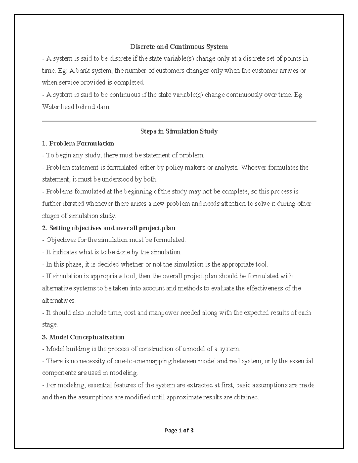 Simulation Process - Page 1 of 3 Discrete and Continuous System A system is said to be discrete ...