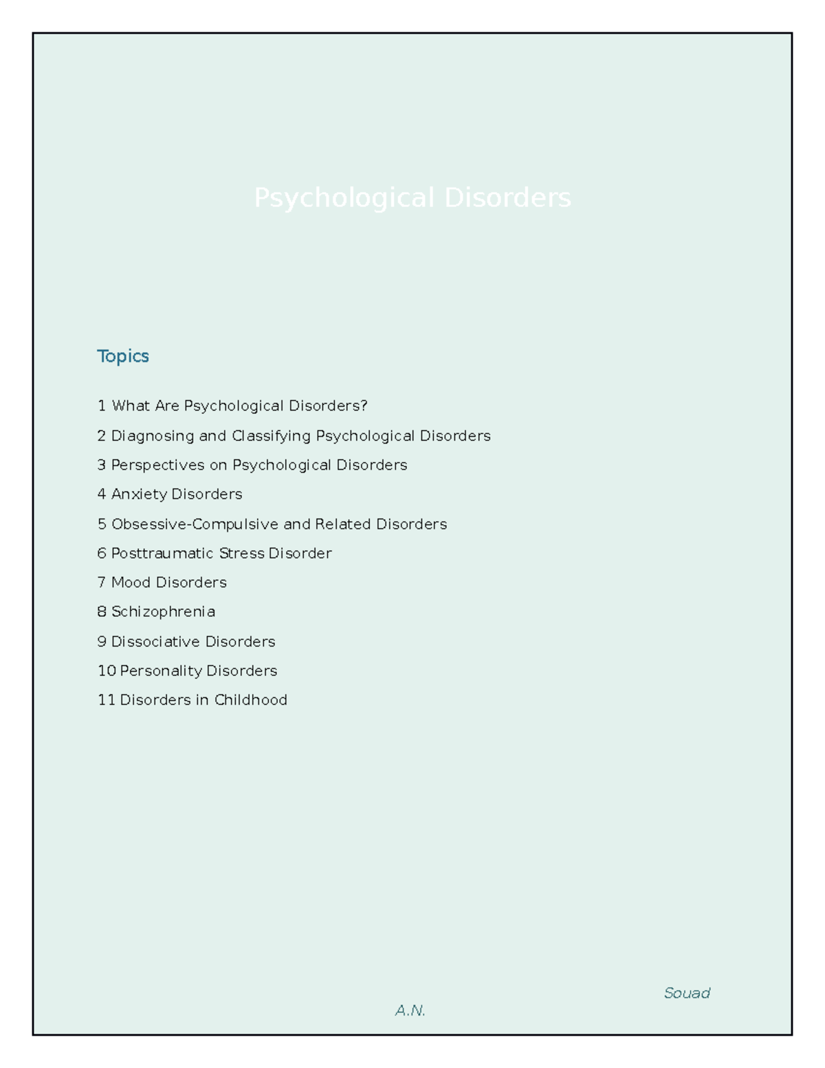 PSYC 111 Chapter 15 - Psychological Disorders Topics 1 What Are ...