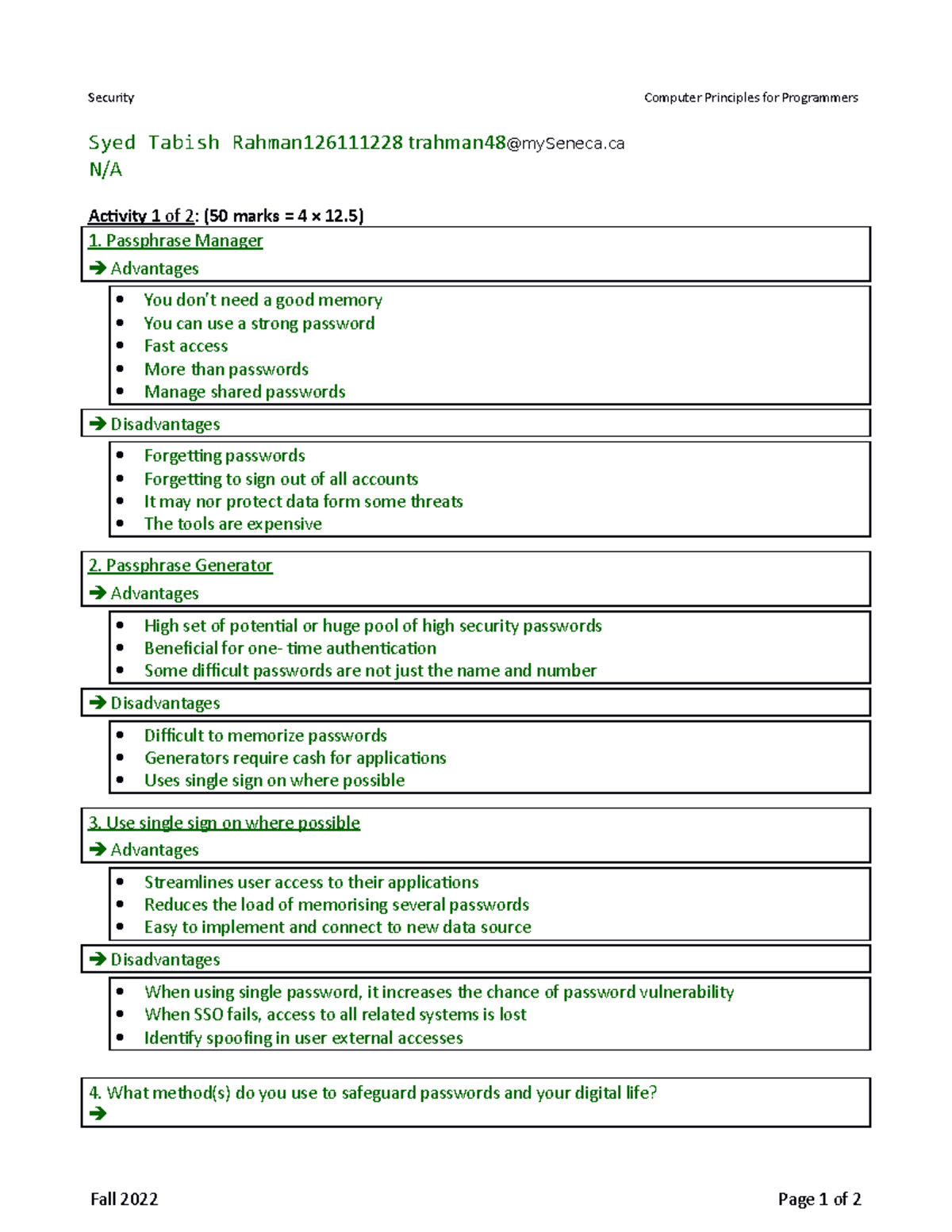 CPR- assignment 4 - Security Computer Principles for Programmers Syed Tabish Rahman 126111228 ...