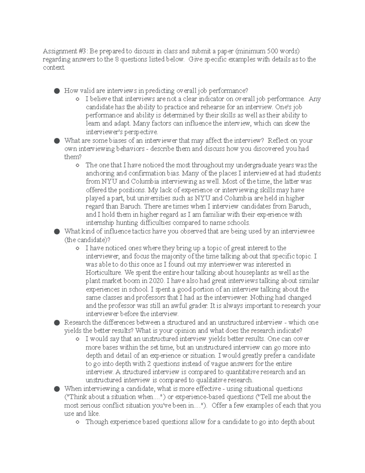 Interview Types - Assignment #3: Be prepared to discuss in class and ...