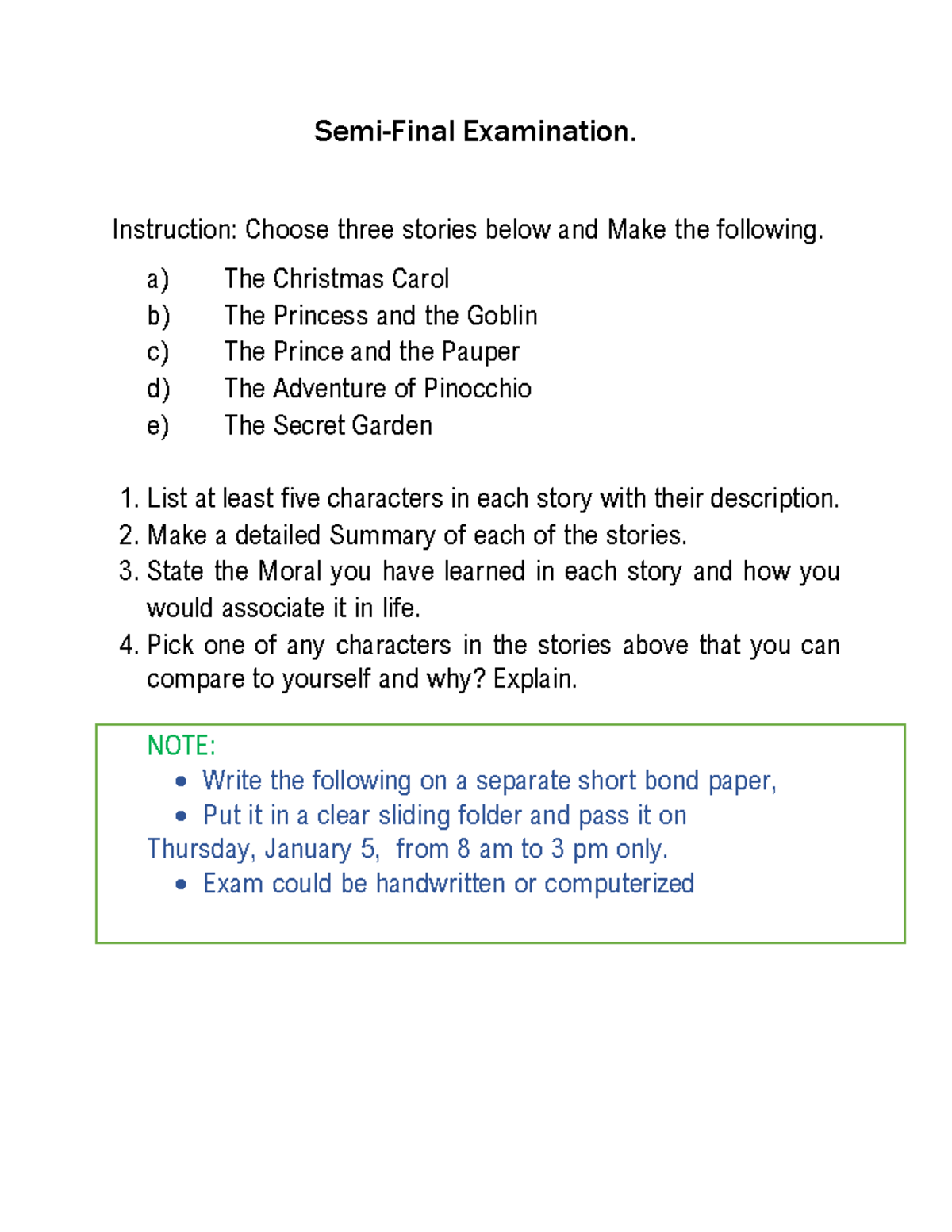Eng 48 semi finals Examination - Semi-Final Examination. Instruction ...