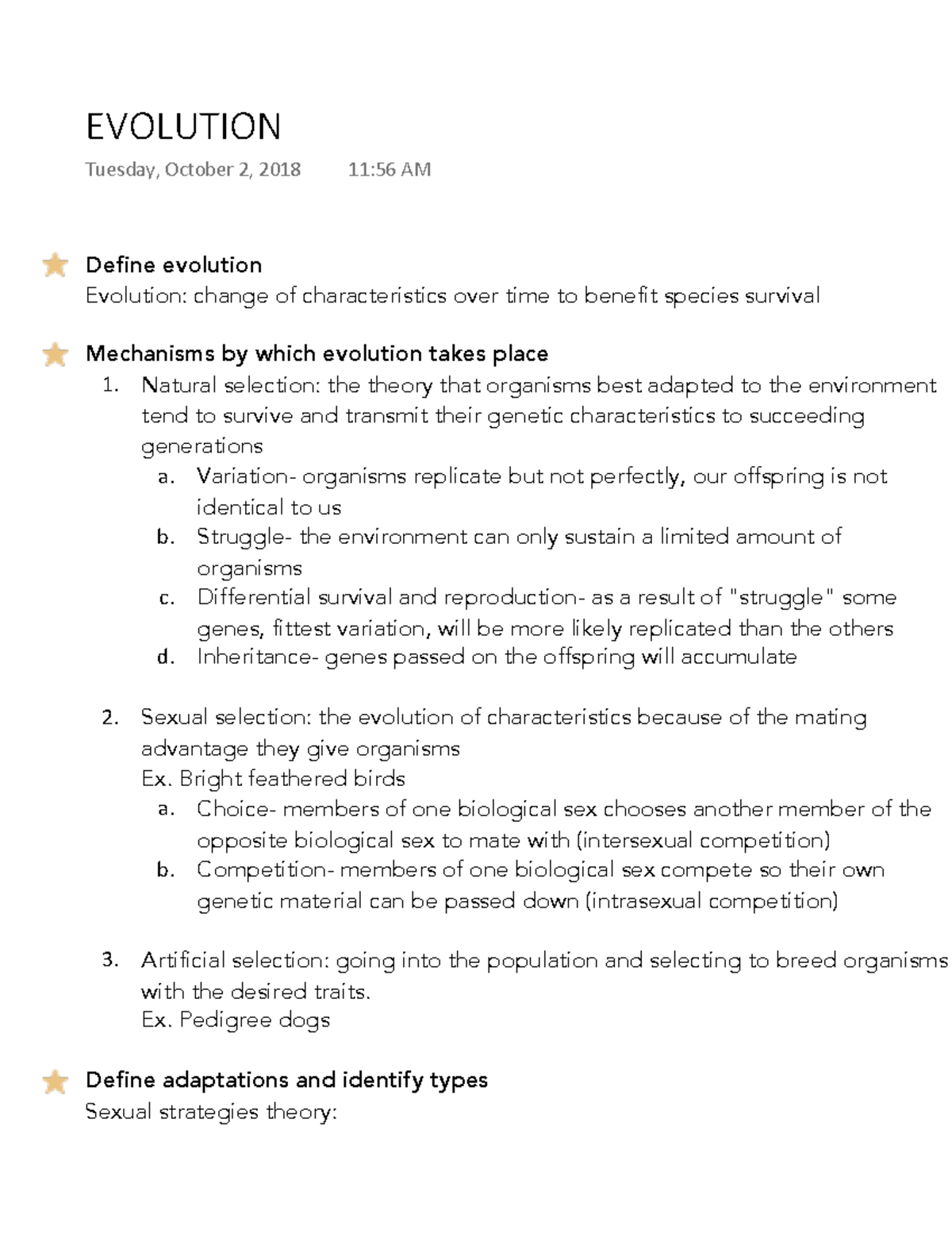 Evolution - Lecture notes 6 - EVOLUTION Tuesday, October 2, 2018 11:56 ...
