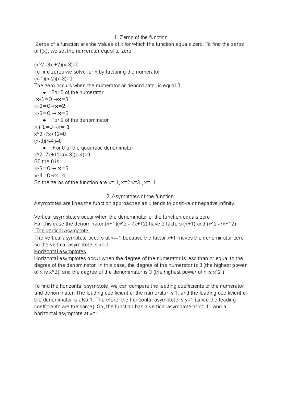 Discuss math 3 - disc - Zeros of the function: Zeros of a function are ...