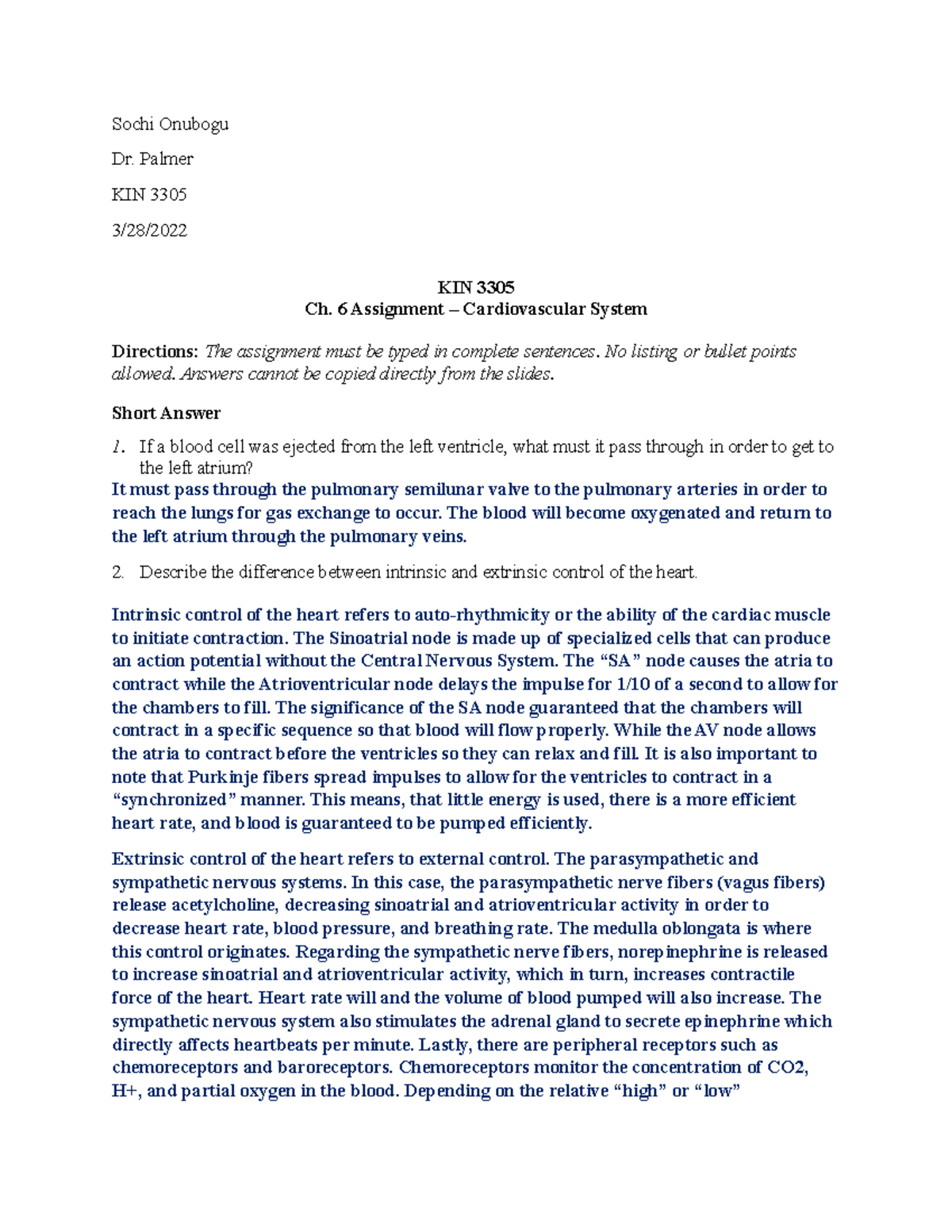 Ch. 6 Assignment - Questions over chapter - Sochi Onubogu Dr. Palmer KIN 3305 3/28/ KIN 3305 Ch ...