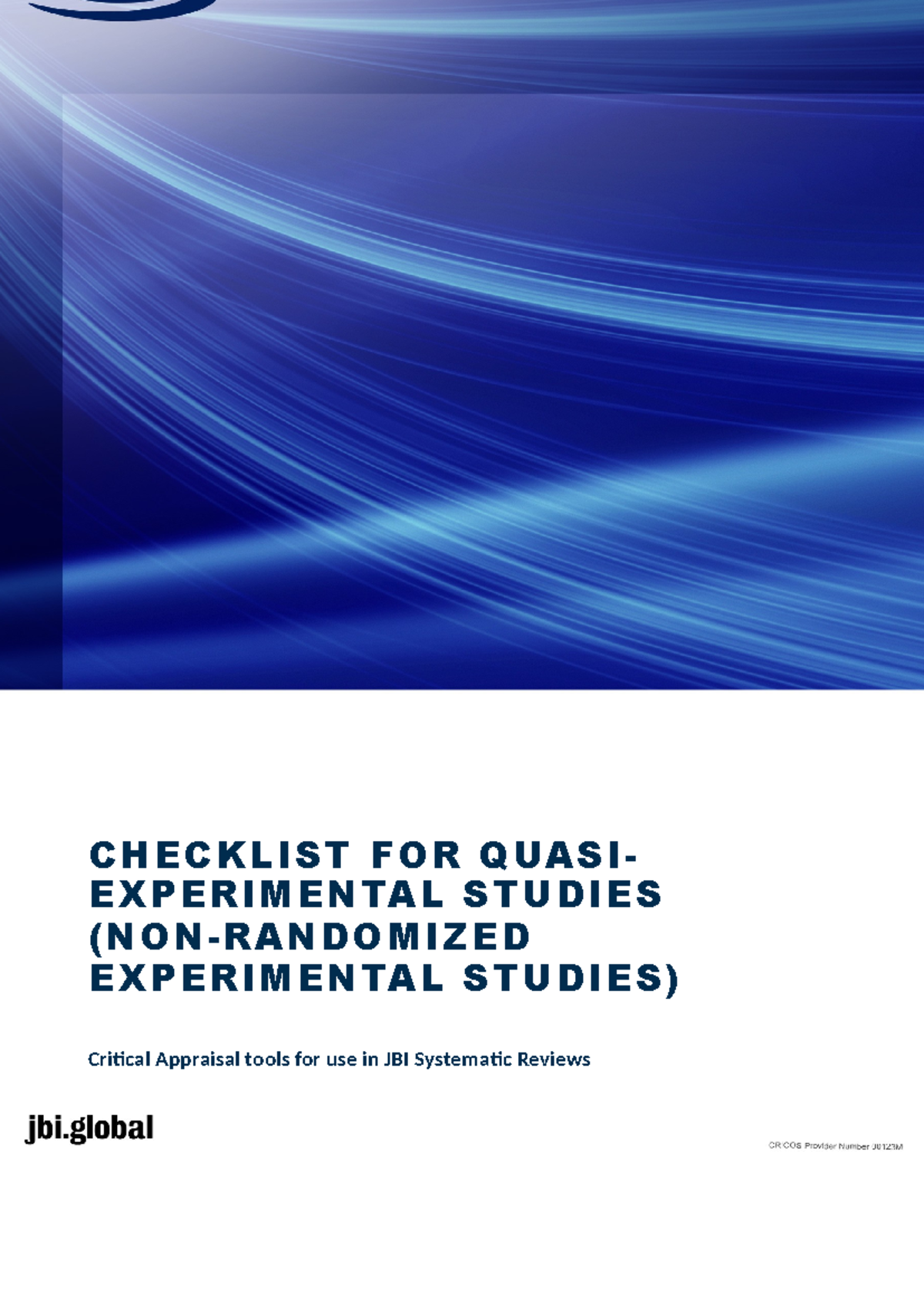 Quasi Experiment checklist NUR 237 - CHECKLIST FOR QUASI- EXPERIMENTAL ...