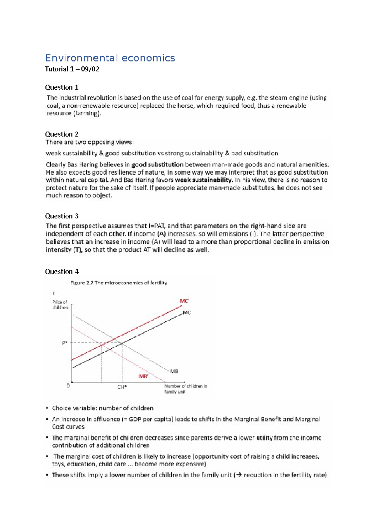 Environmental economics tutorial - Environmental economics Tutorial 1 ...
