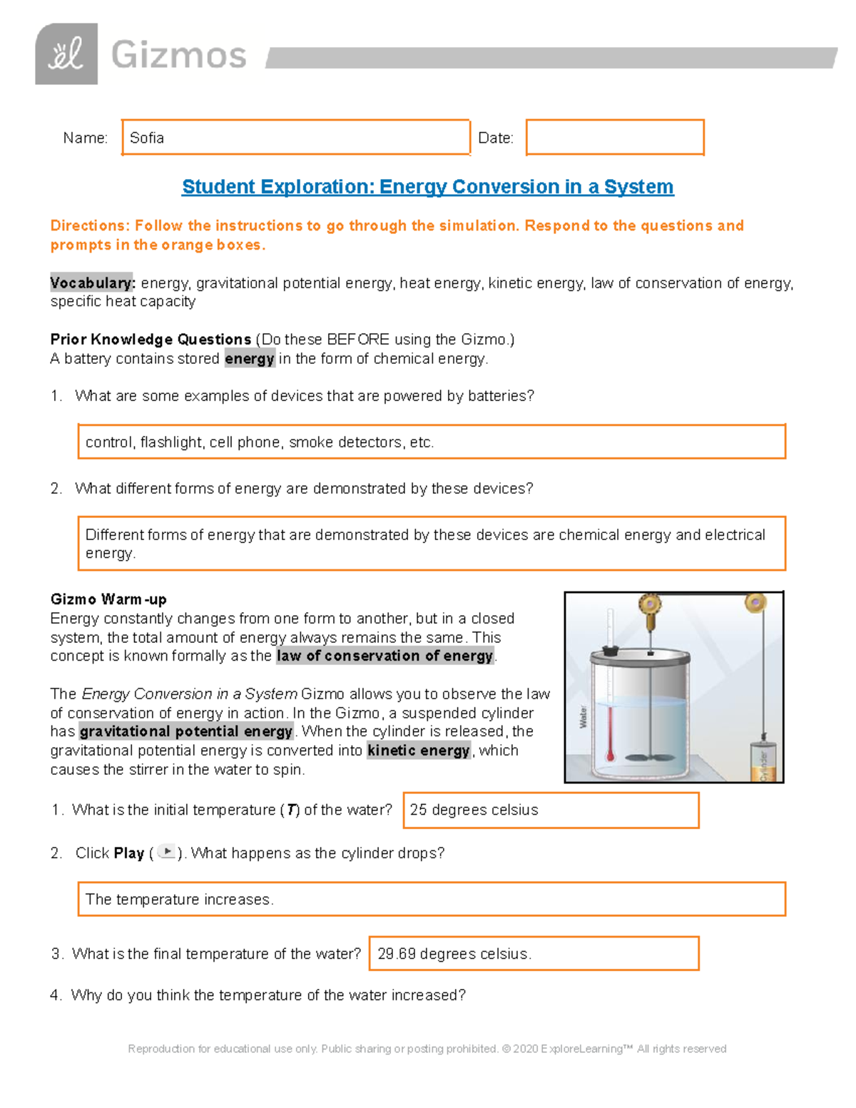 Copy of Energy Conversion System SE - Name: Sofia Date: Student ...