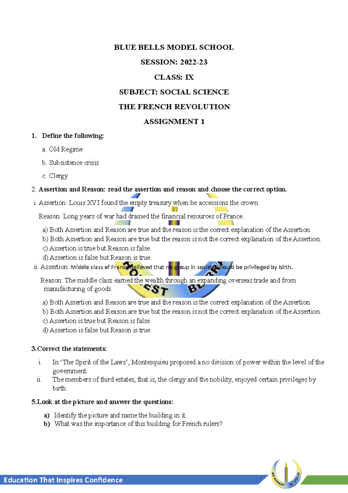 1 Assignment French Revolution - Education That Inspires Confidence ...