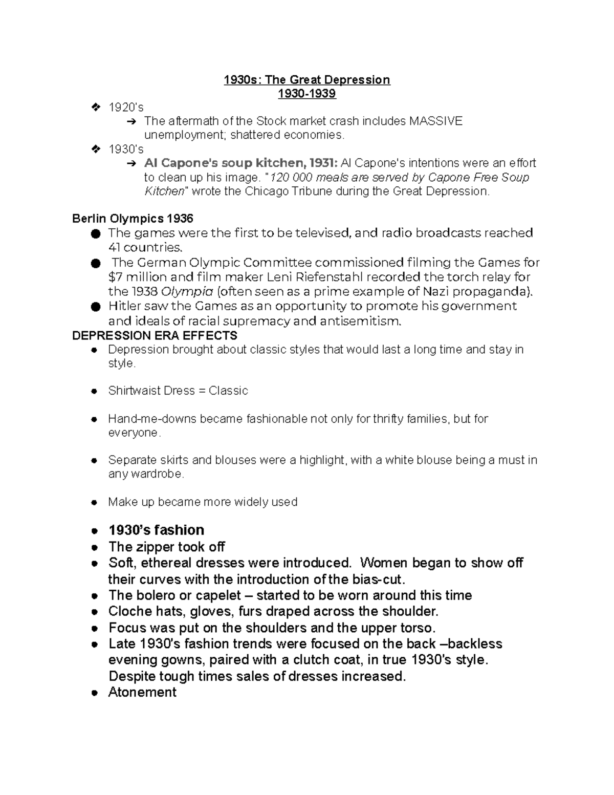 1930'S - Lecture notes 3 - 1930s: The Great Depression 1930- 1920’s The ...