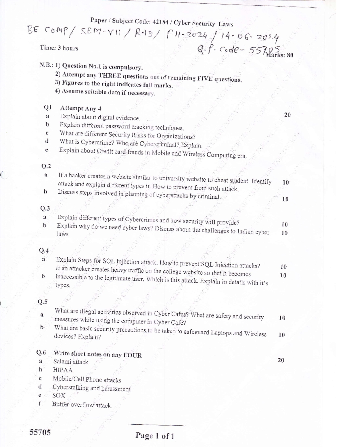 2024 csl - previous year question paper - Paper Subject Code: 42184 Cyber Security Laws BE 1 FH ...