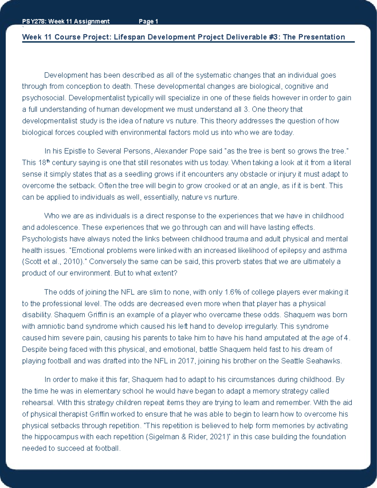 PSY278 wk11 assn1 jgarcia 09232023 - PSY278: Week 11 Assignment Page 1 ` Week 11 Course Project ...